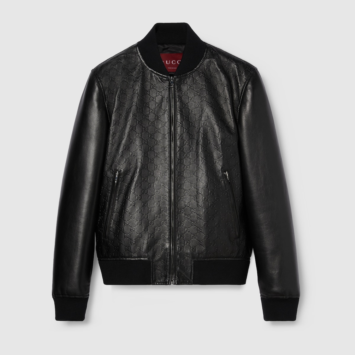 Embossed GG leather bomber jacket in black | GUCCI® UK