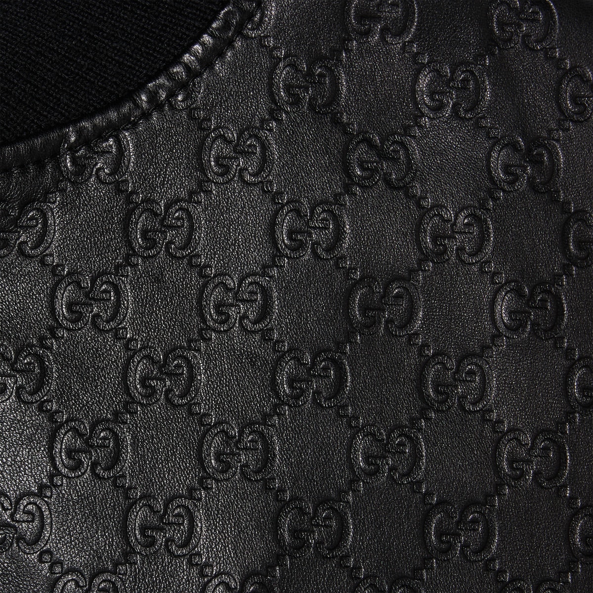 Embossed GG leather bomber jacket in black | GUCCI® UK