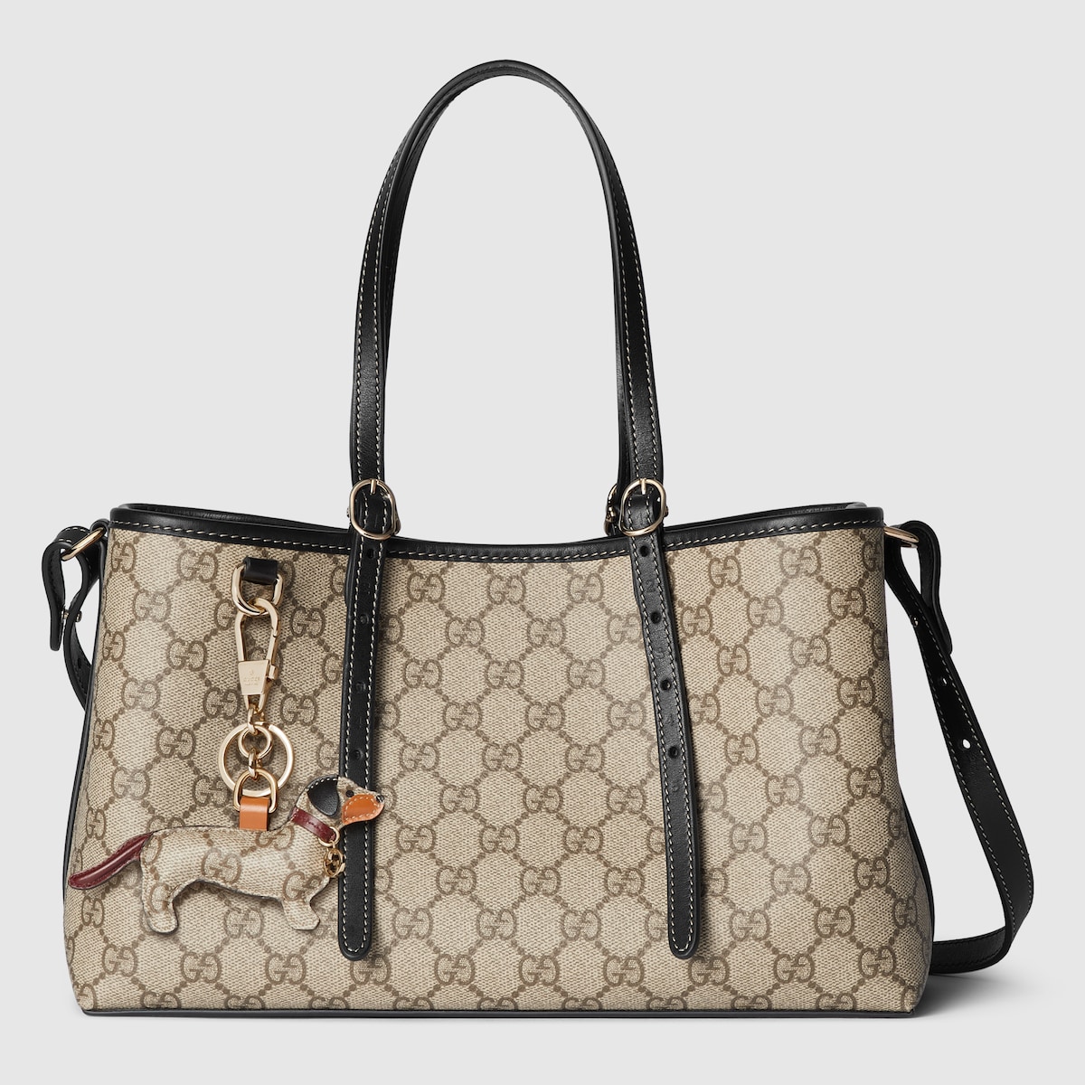 GG Emblem medium tote bag in beige and dark brown fabric | GUCCI® AU