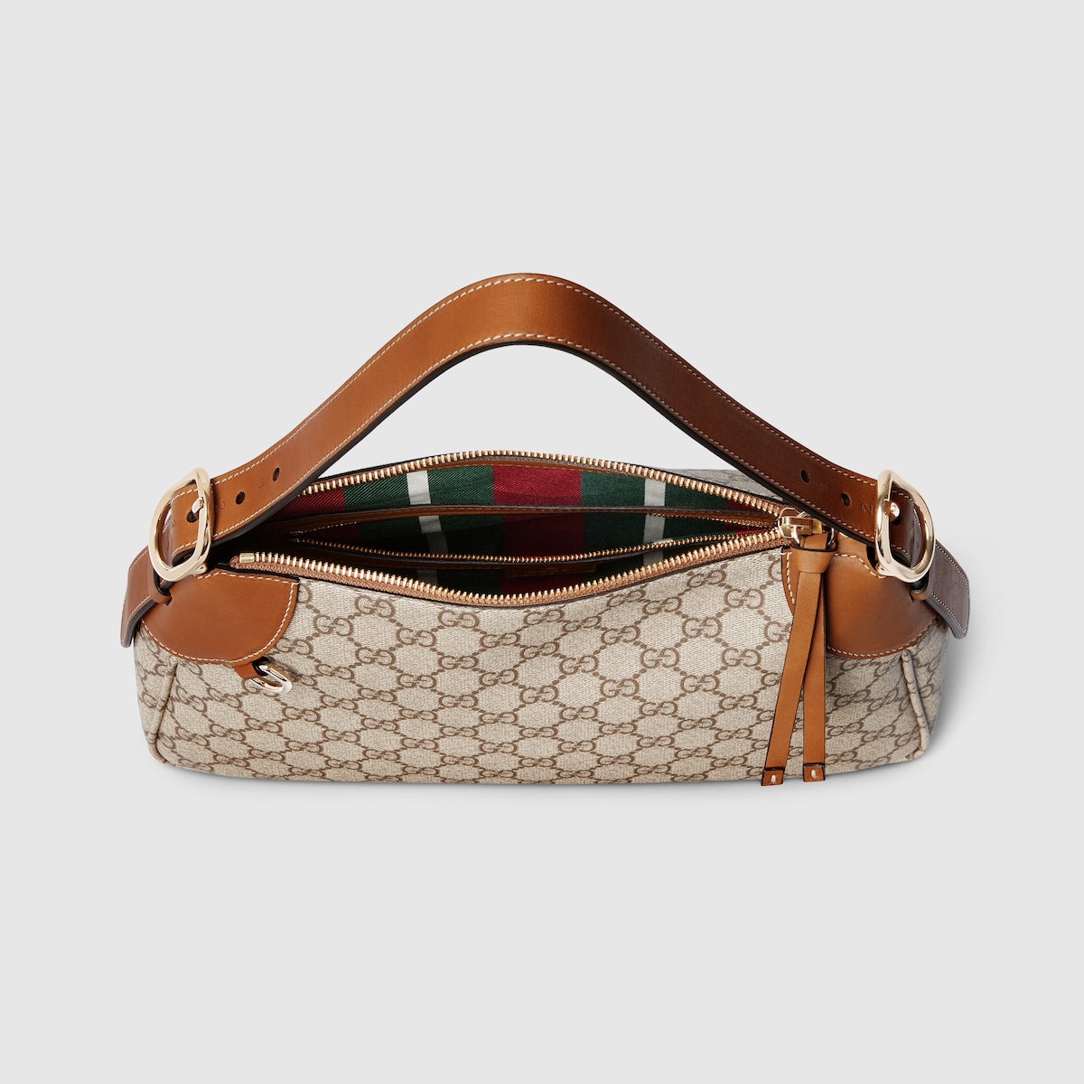 GG Emblem medium shoulder bag in beige and dark brown fabric | GUCCI® Canada