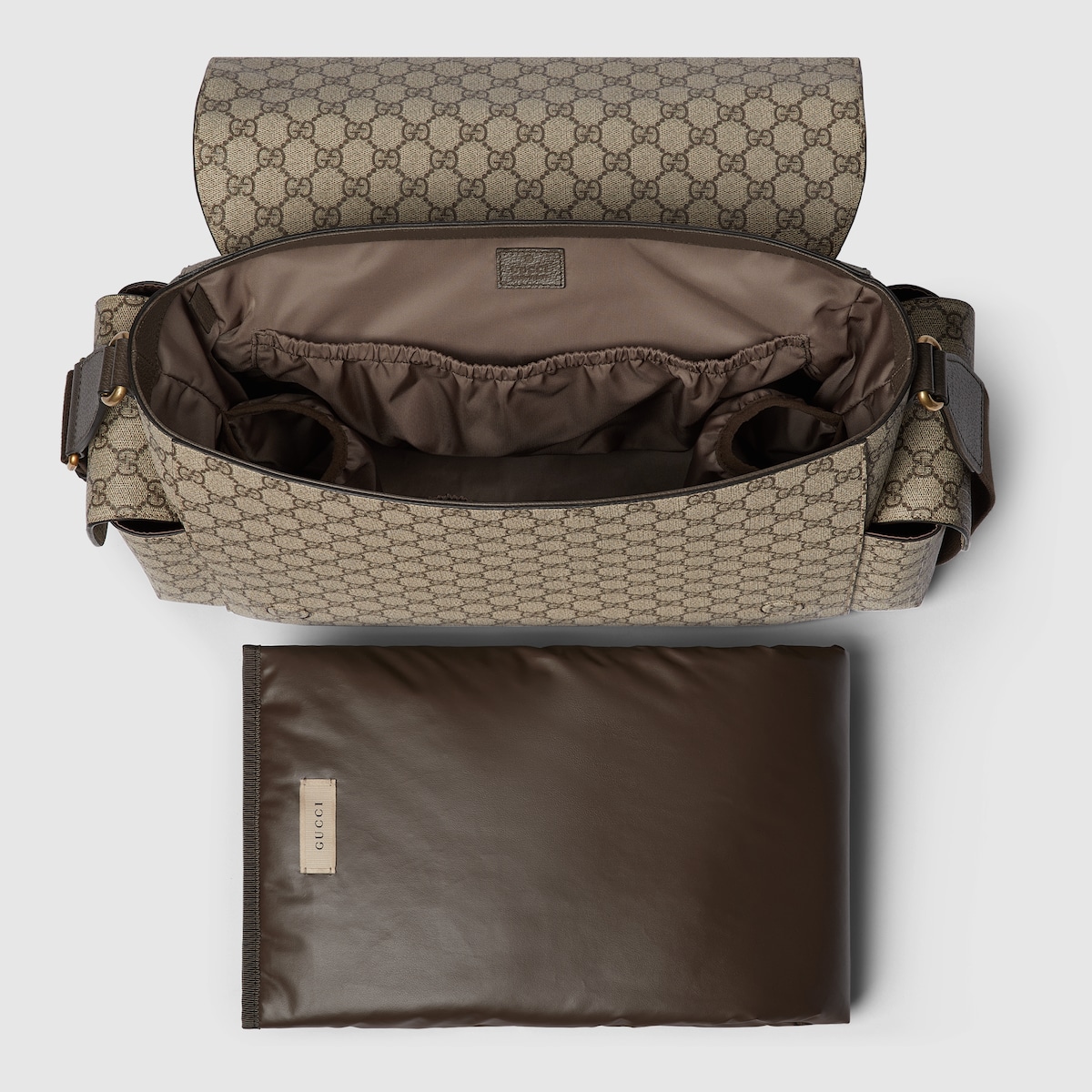 Large changing bag in beige and dark brown Supreme | GUCCI® US
