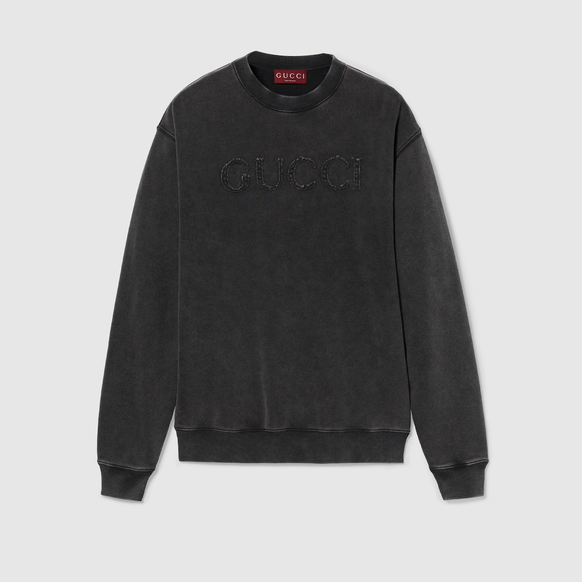 Felpa in cotone ricamata in grigio scuro | GUCCI® Italia