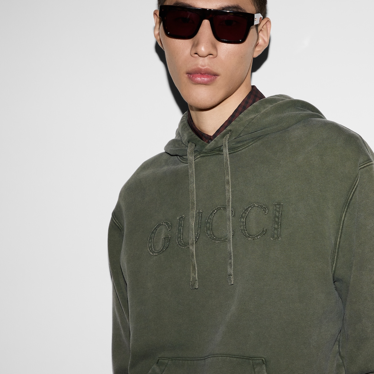 Embroidered cotton jersey hooded sweatshirt in forest green | GUCCI® Canada