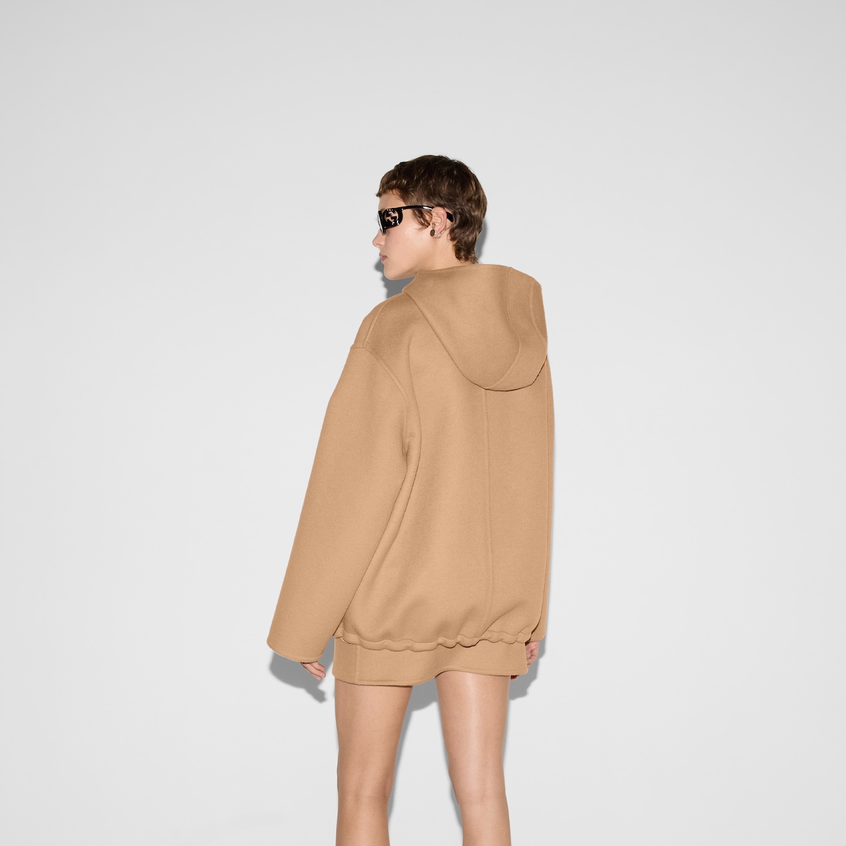 Embroidered wool and silk hooded jacket in camel and yellow | GUCCI® US