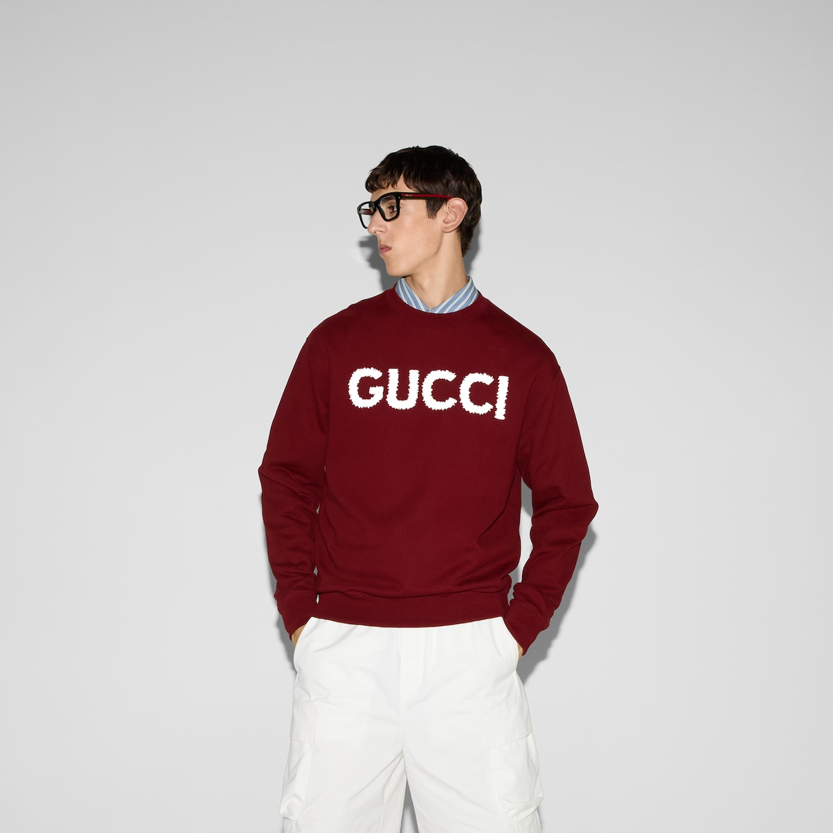 Embroidered cotton jersey sweatshirt in Gucci Rosso Ancora red | GUCCI® TR