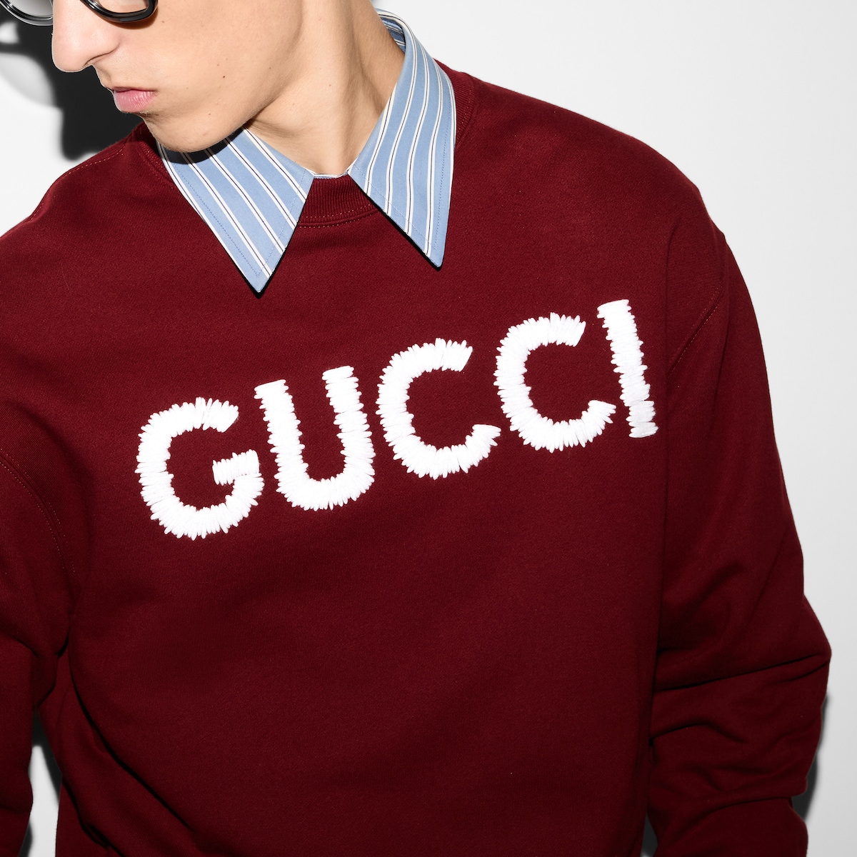 Embroidered cotton jersey sweatshirt in Gucci Rosso Ancora red | GUCCI® TR