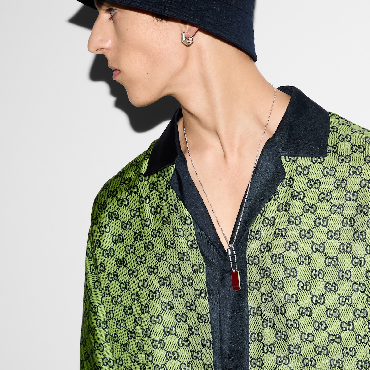 Chemise en soie imprimée en vert et bleu foncé | GUCCI® FR