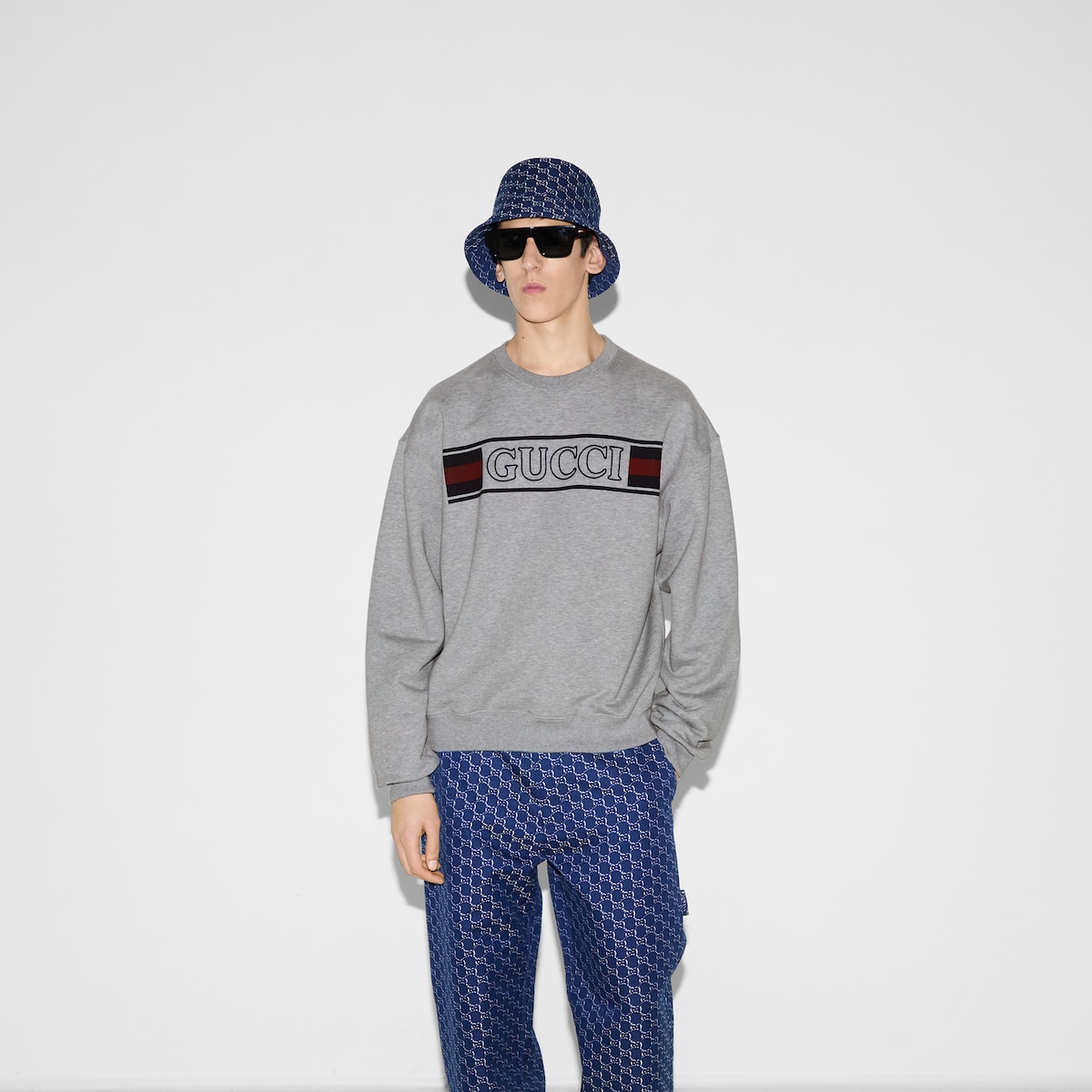 Cotton jersey sweatshirt with embroidery in grey | GUCCI® US