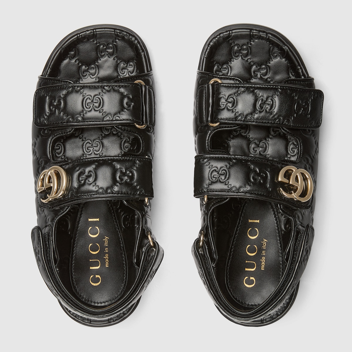 Sandales avec Double G pour femme en cuir noir GG | GUCCI® FR