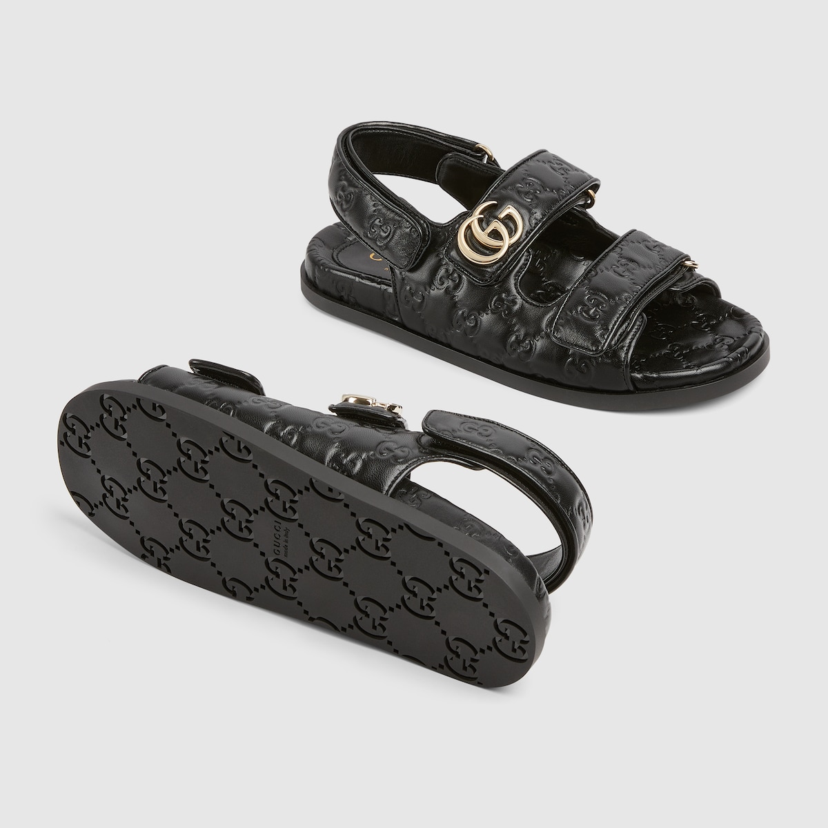 Women's sandal with Double G in black GG leather | GUCCI® US