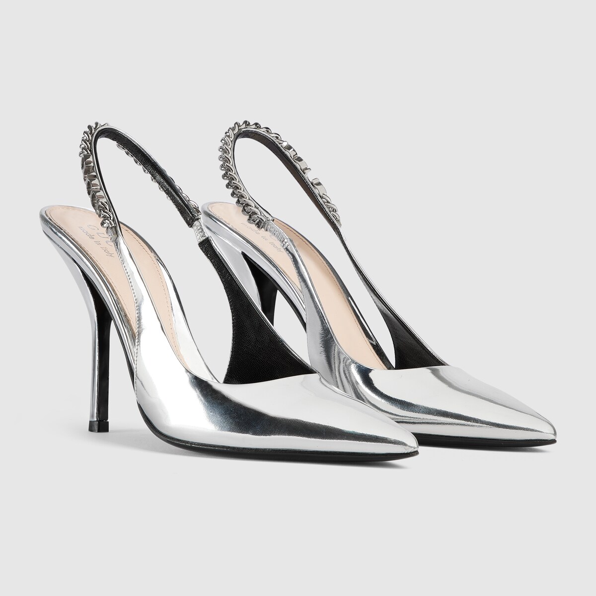 Escarpins à bride arrière Gucci Signoria en cuir métallisé argenté ...