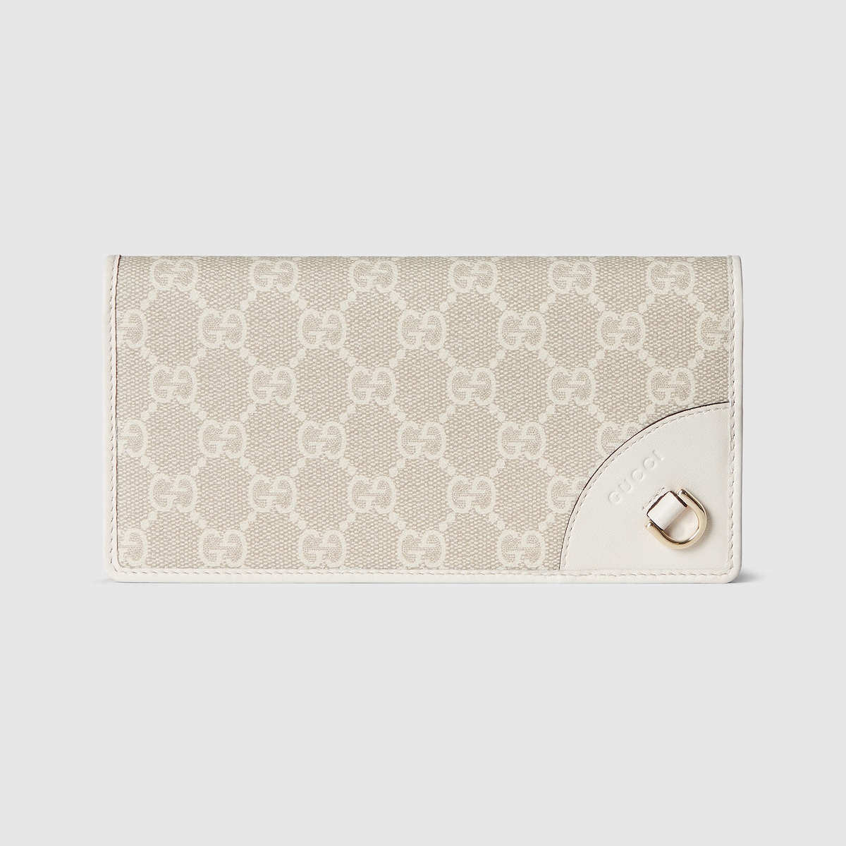 GG Emblem continental wallet in beige and white fabric | GUCCI® SG