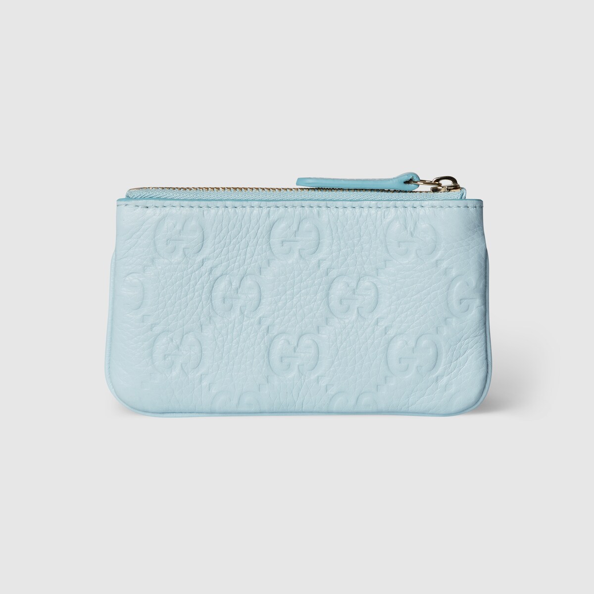 GG Emblem zip key case in light blue leather | GUCCI® Canada