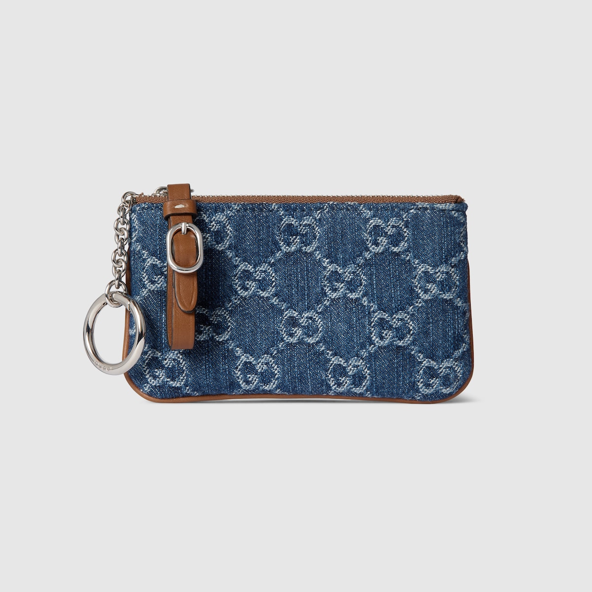 GG Emblem key case in blue and ivory denim | GUCCI® UK