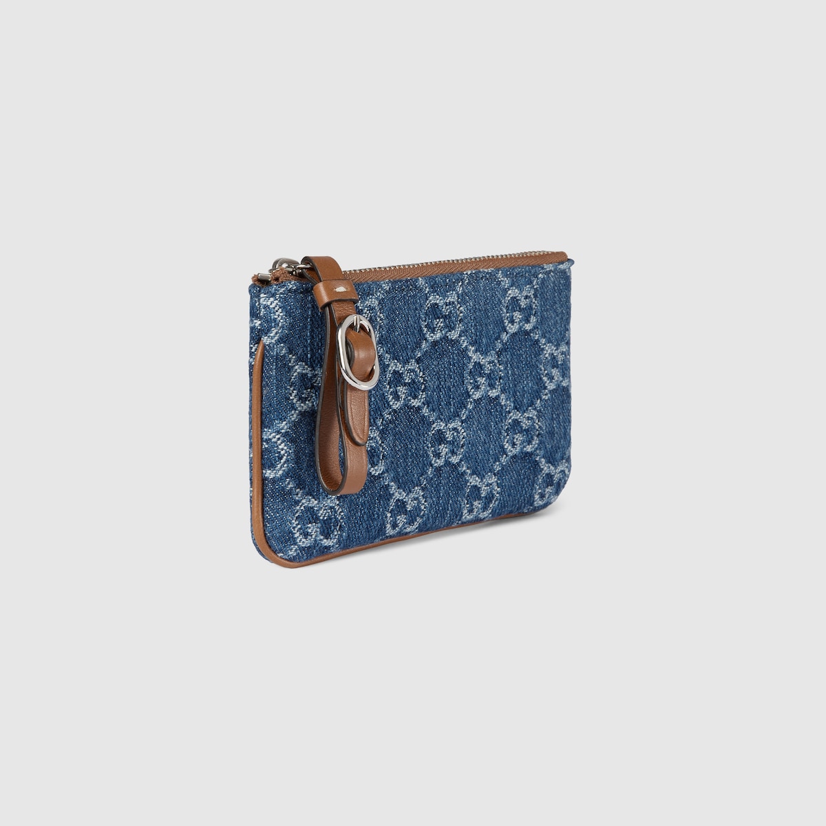GG Emblem key case in blue and ivory denim | GUCCI® UK