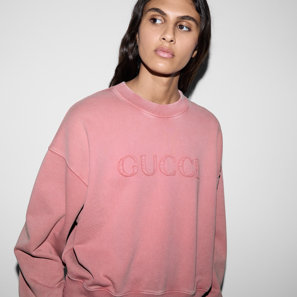 Embroidered cotton jersey sweatshirt in pink | GUCCI® US