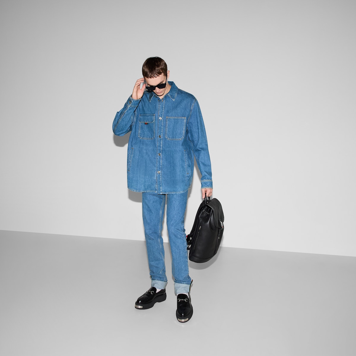 Tapered fit denim trousers in blue | GUCCI® ZA