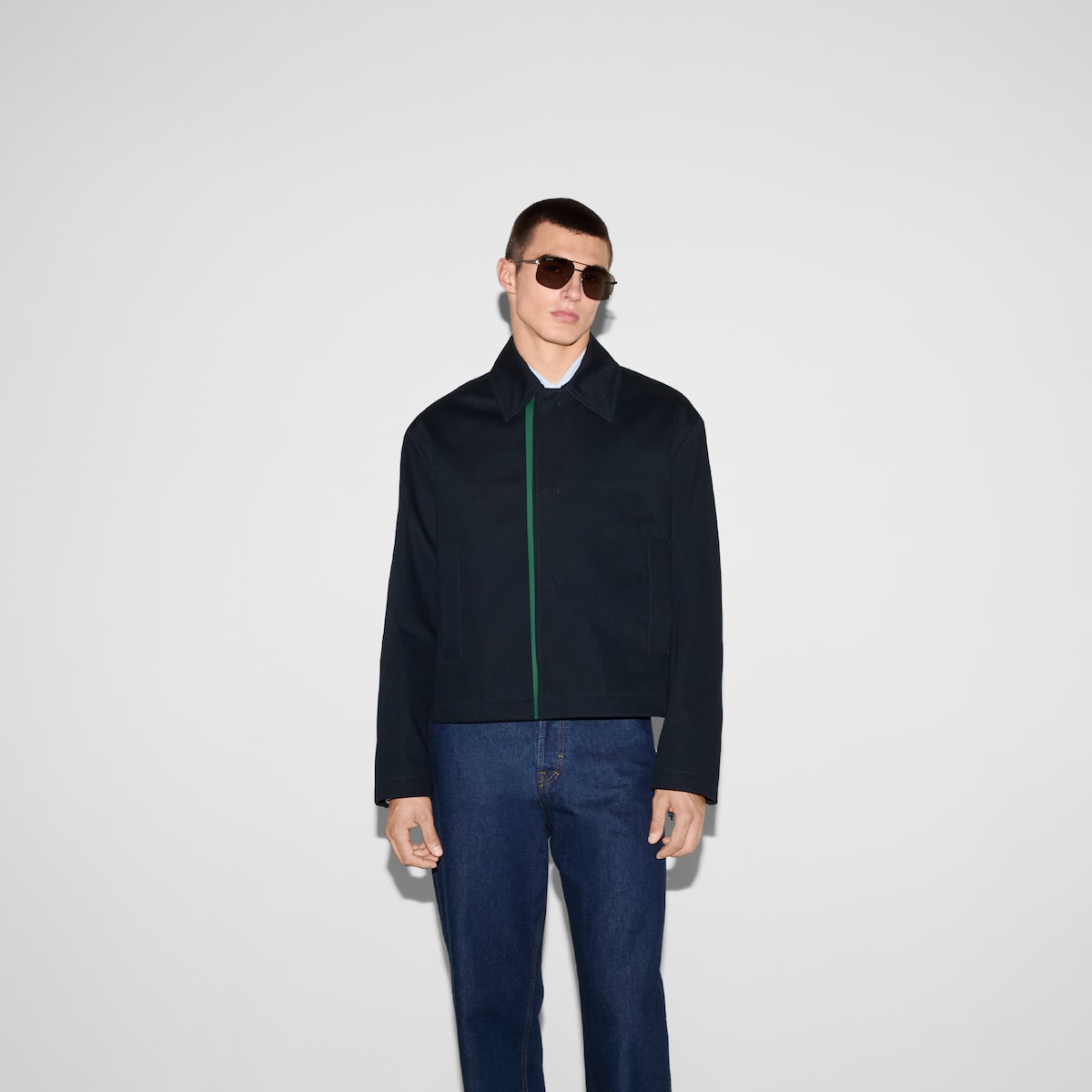 Embossed cotton gabardine jacket in dark blue | GUCCI® UK