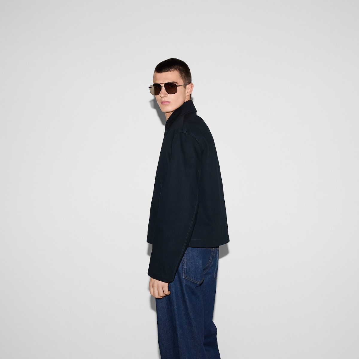 Embossed cotton gabardine jacket in dark blue | GUCCI® US