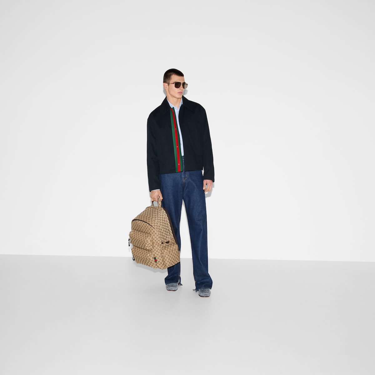 Embossed cotton gabardine jacket in dark blue | GUCCI® UK