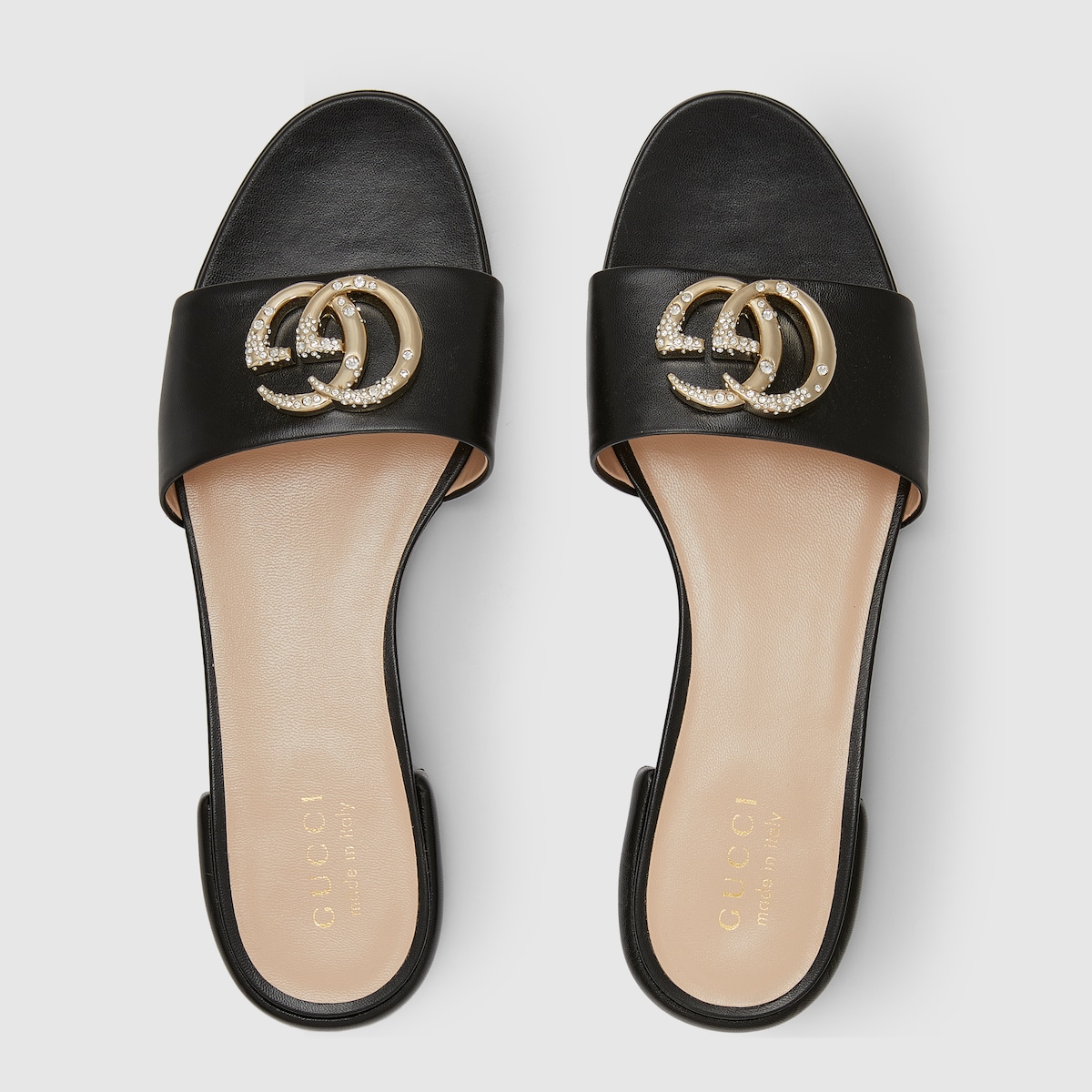 Women's Double G slide sandal in black leather | GUCCI® NZ