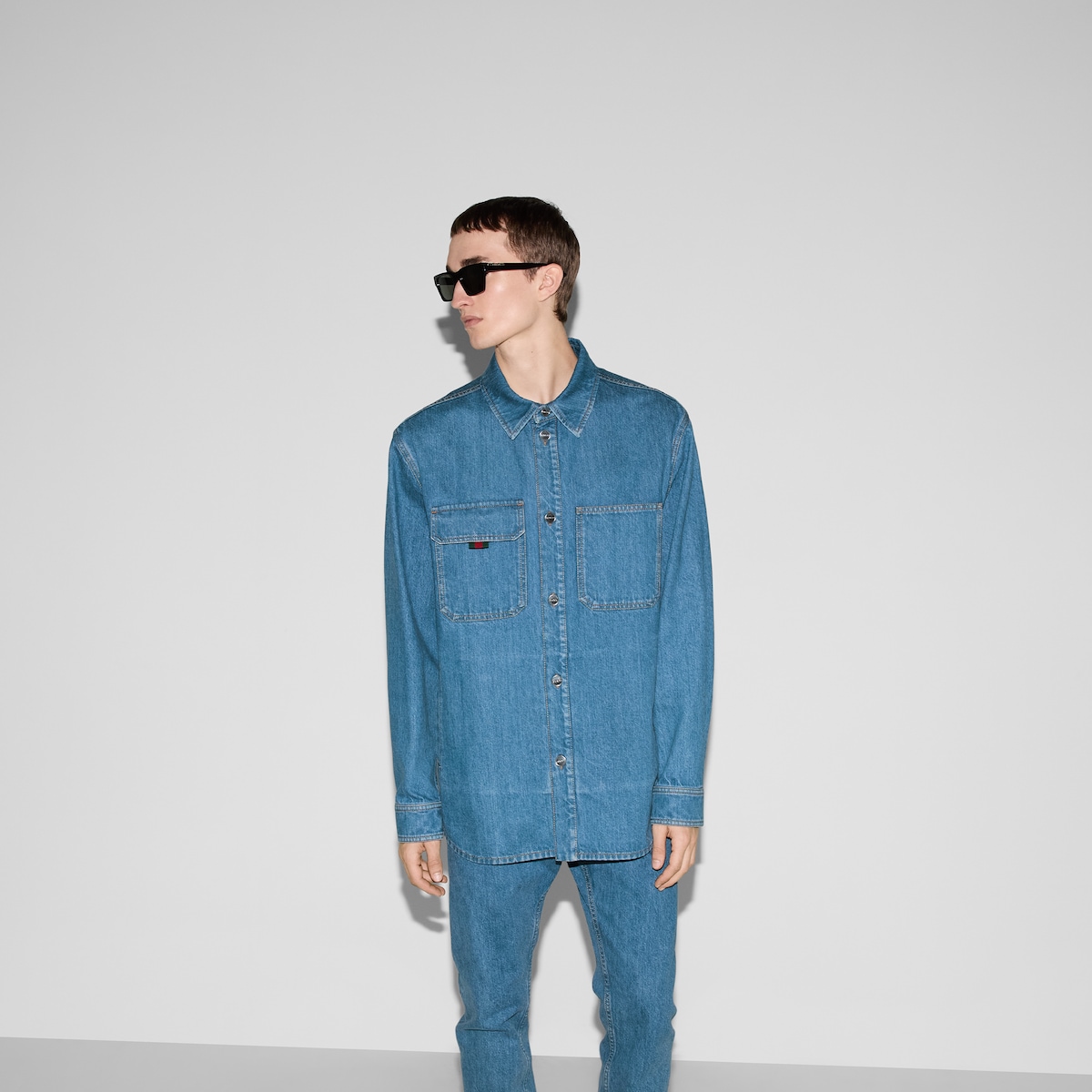 Relaxed fit denim shirt in blue | GUCCI® Australia