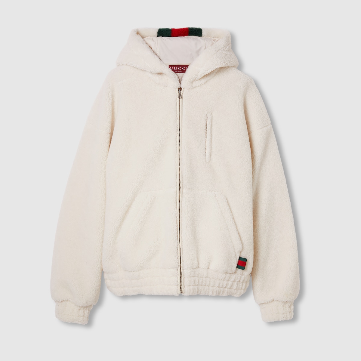 Wool fleece zip jacket with Web in ivory | GUCCI® UK