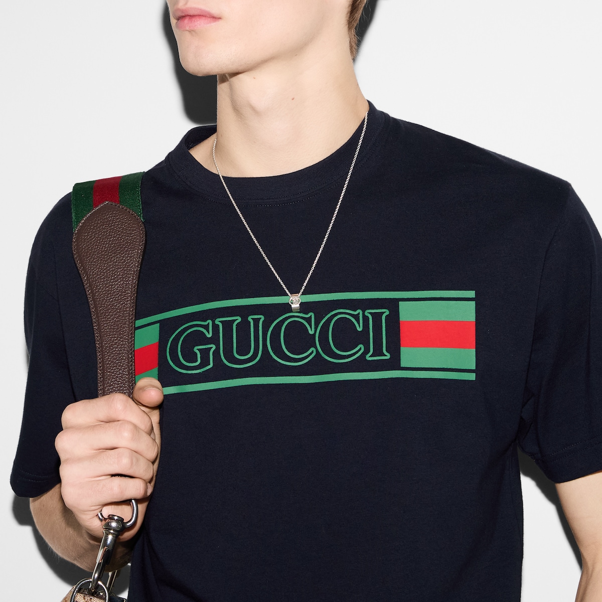 Camiseta de punto de algodón con estampado en azul marino | GUCCI® ES
