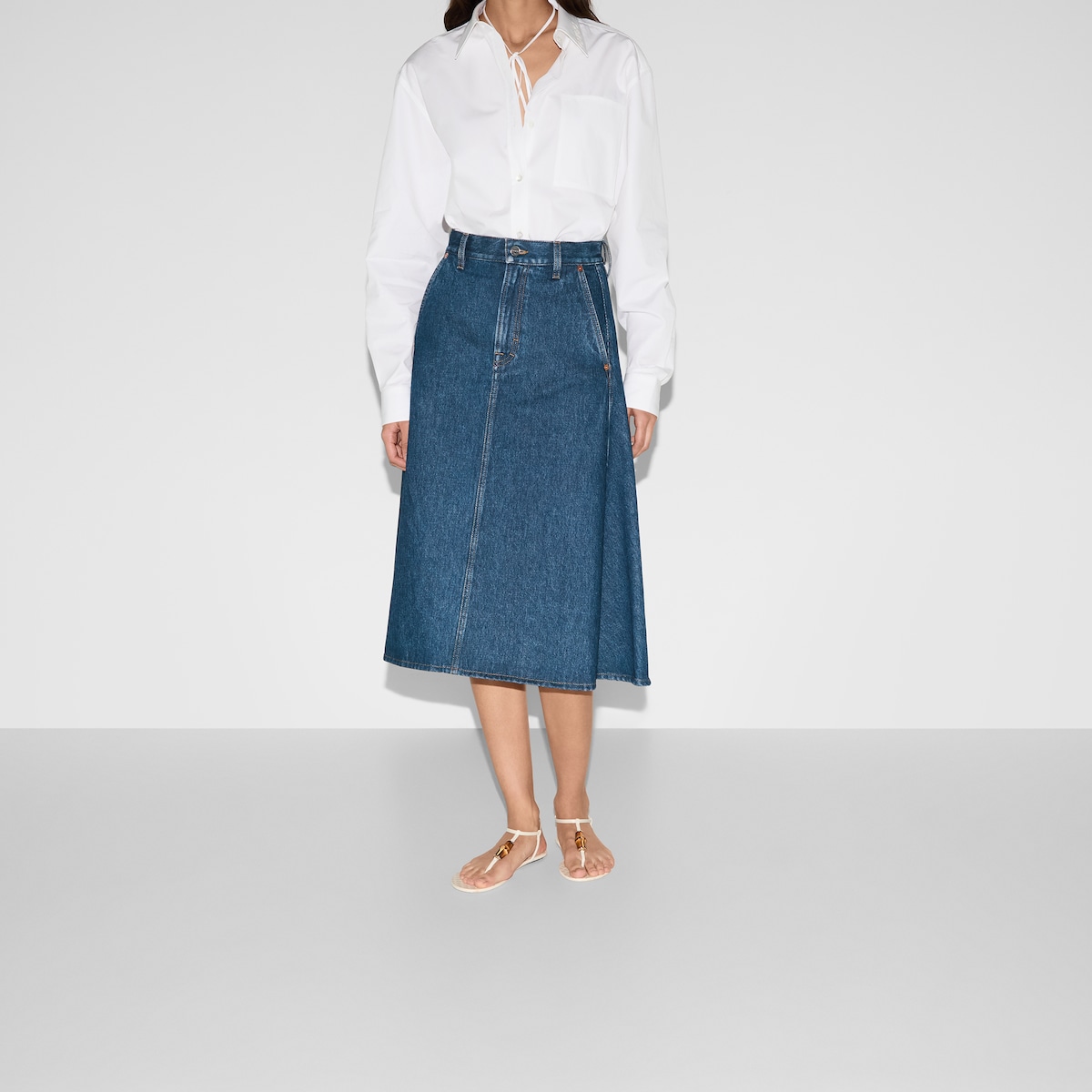 Mid-length denim skirt in dark blue | GUCCI® AE