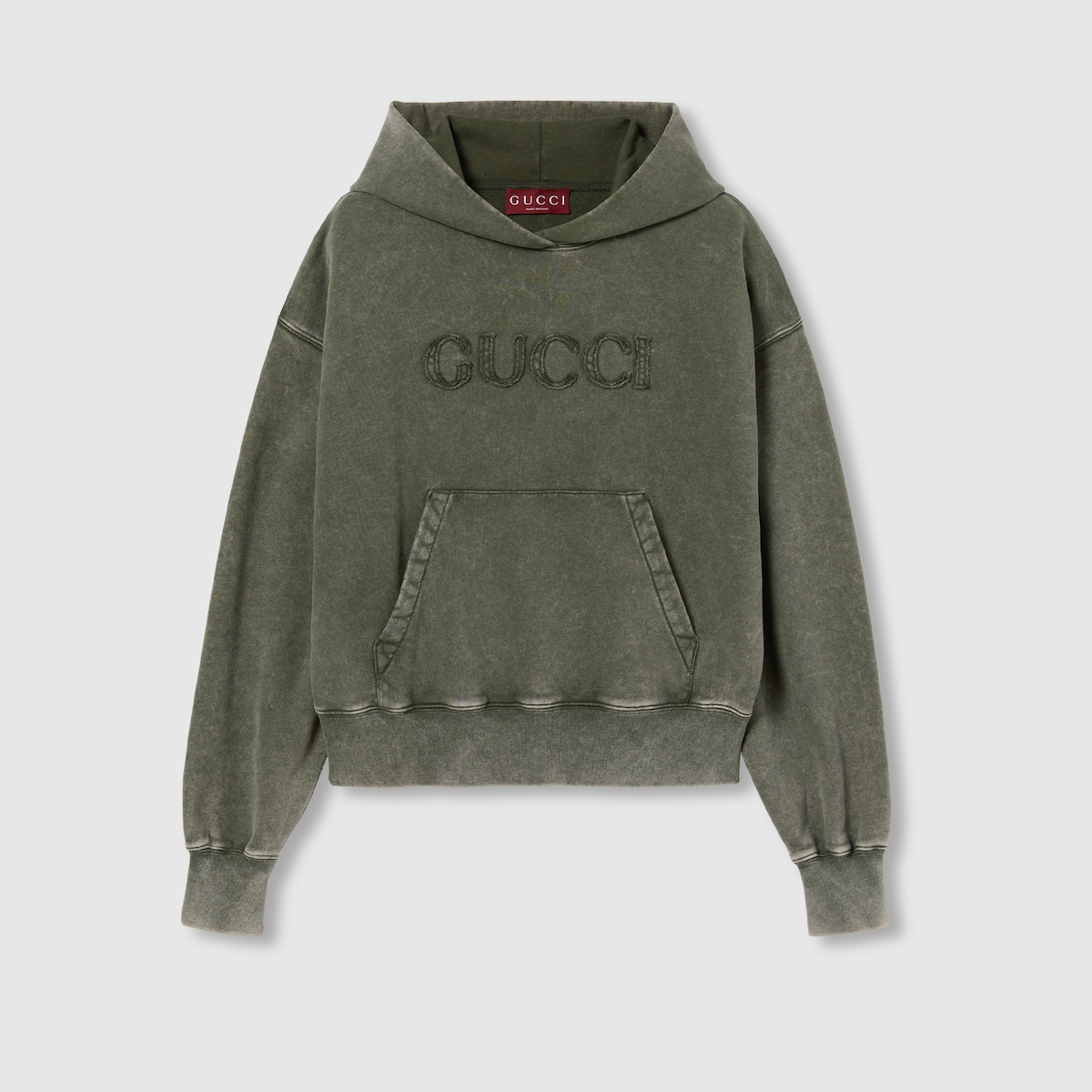 Embroidered cotton jersey hooded sweatshirt in dark green | GUCCI® US