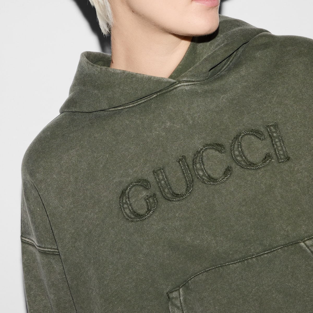 Embroidered cotton jersey hooded sweatshirt in dark green | GUCCI® US
