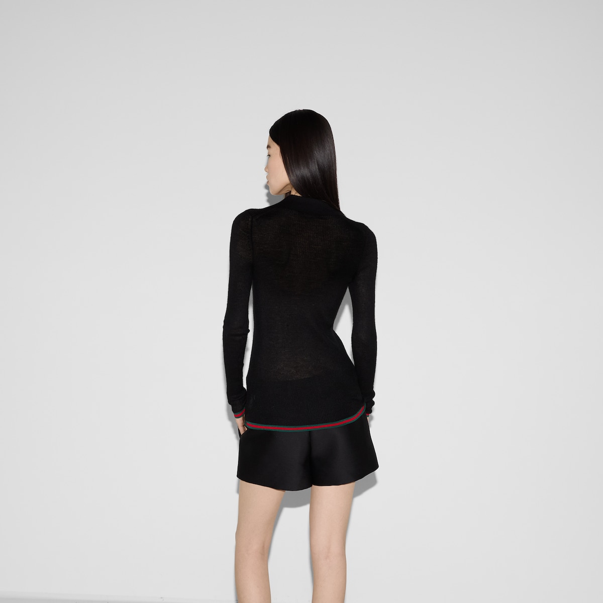 ウェブ ストライプ カシミア＆シルク ポロトップ ・ブラック | GUCCI公式