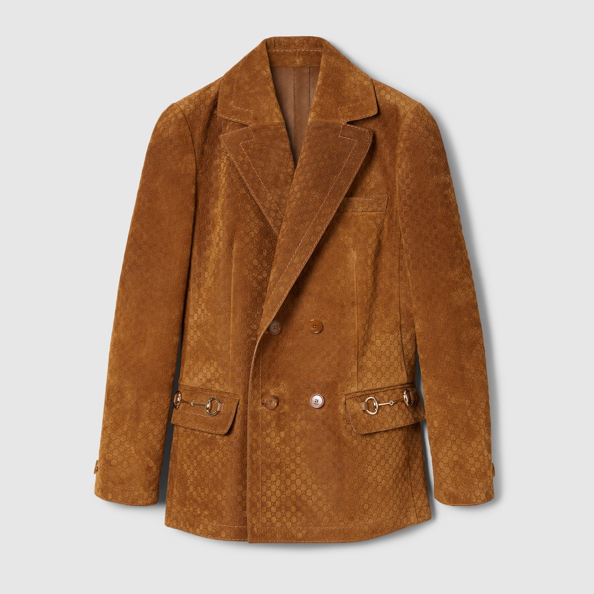 GG suede double-breasted jacket in brown | GUCCI® CA