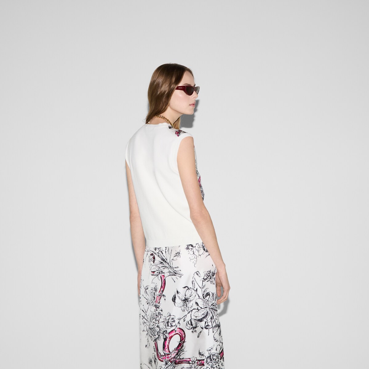 Printed cotton and silk vest in white and multicolour | GUCCI® ZA