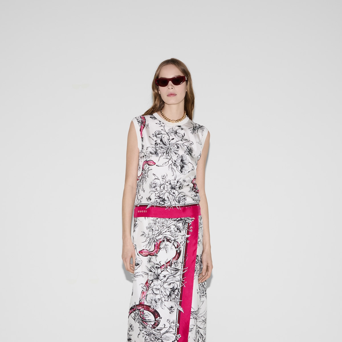 Printed cotton and silk vest in white and multicolour | GUCCI® ZA