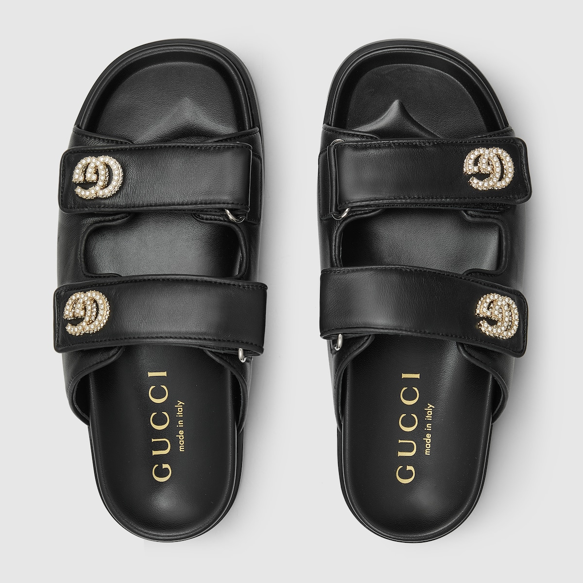 Sandales Double G pour femme en toile GG noire | GUCCI® Canada