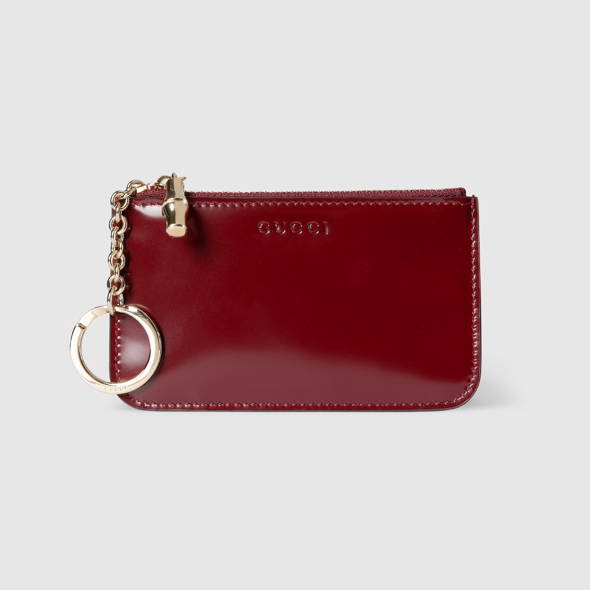 Key pouch with bamboo in Rosso Ancora red leather | GUCCI® MX