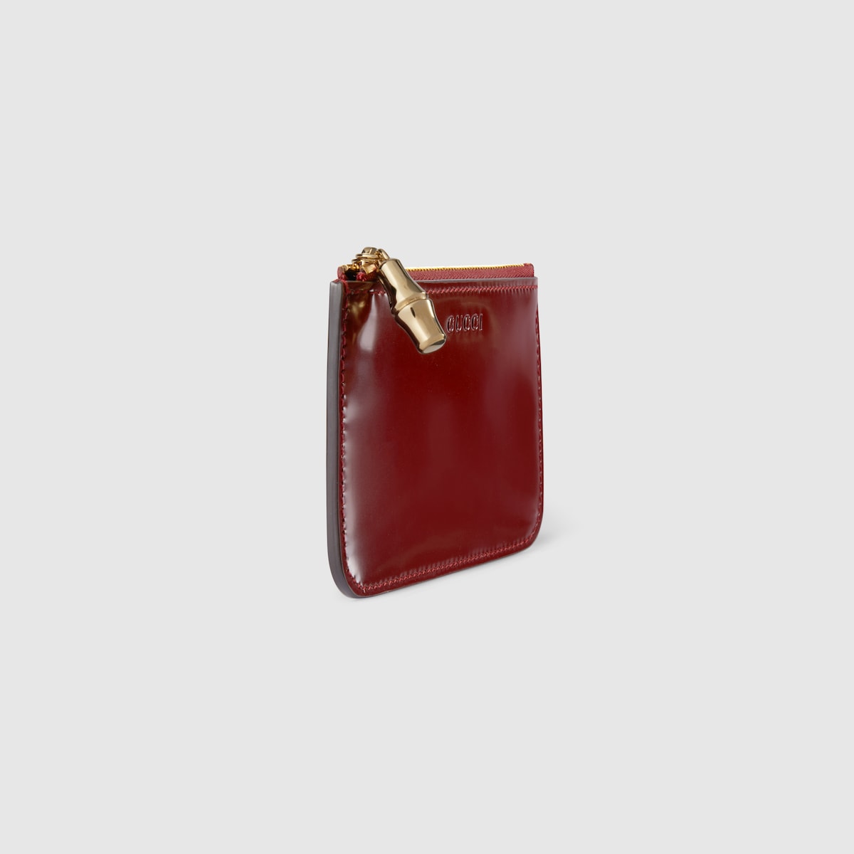 Zip key case with bamboo in Rosso Ancora red leather | GUCCI® Canada