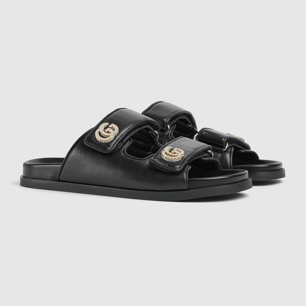 Sandalias con Doble G de cristales para mujer inpiel negra | GUCCI® MX
