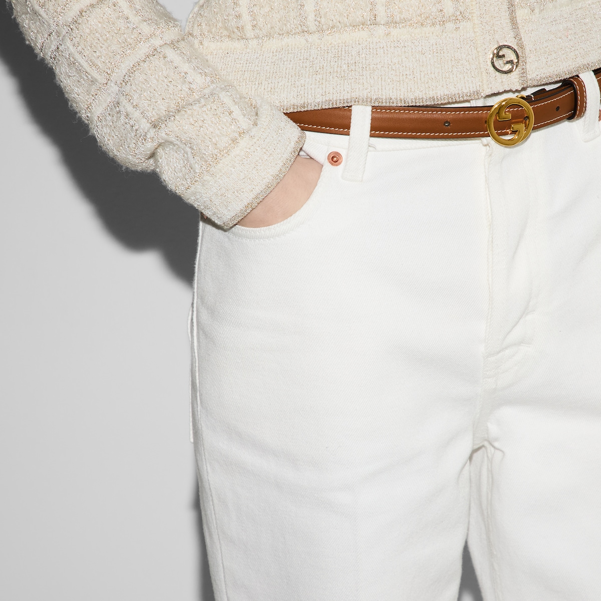 Straight fit denim trousers in white | GUCCI® NZ