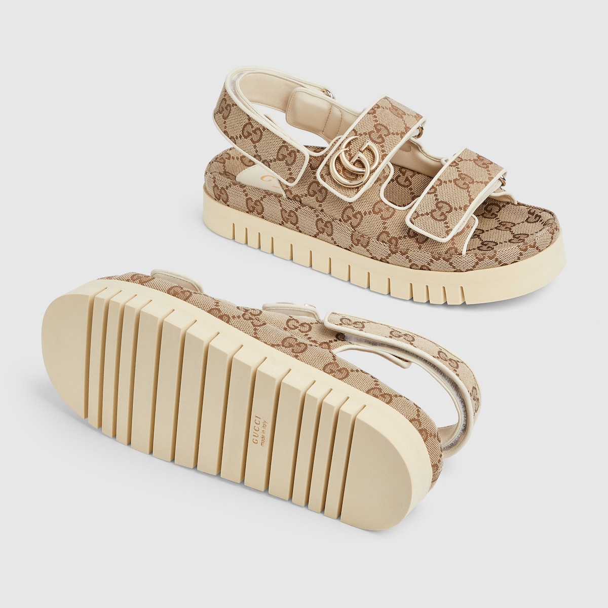 Women's sandal with Double G in beige and dark brown GG canvas | GUCCI® UK
