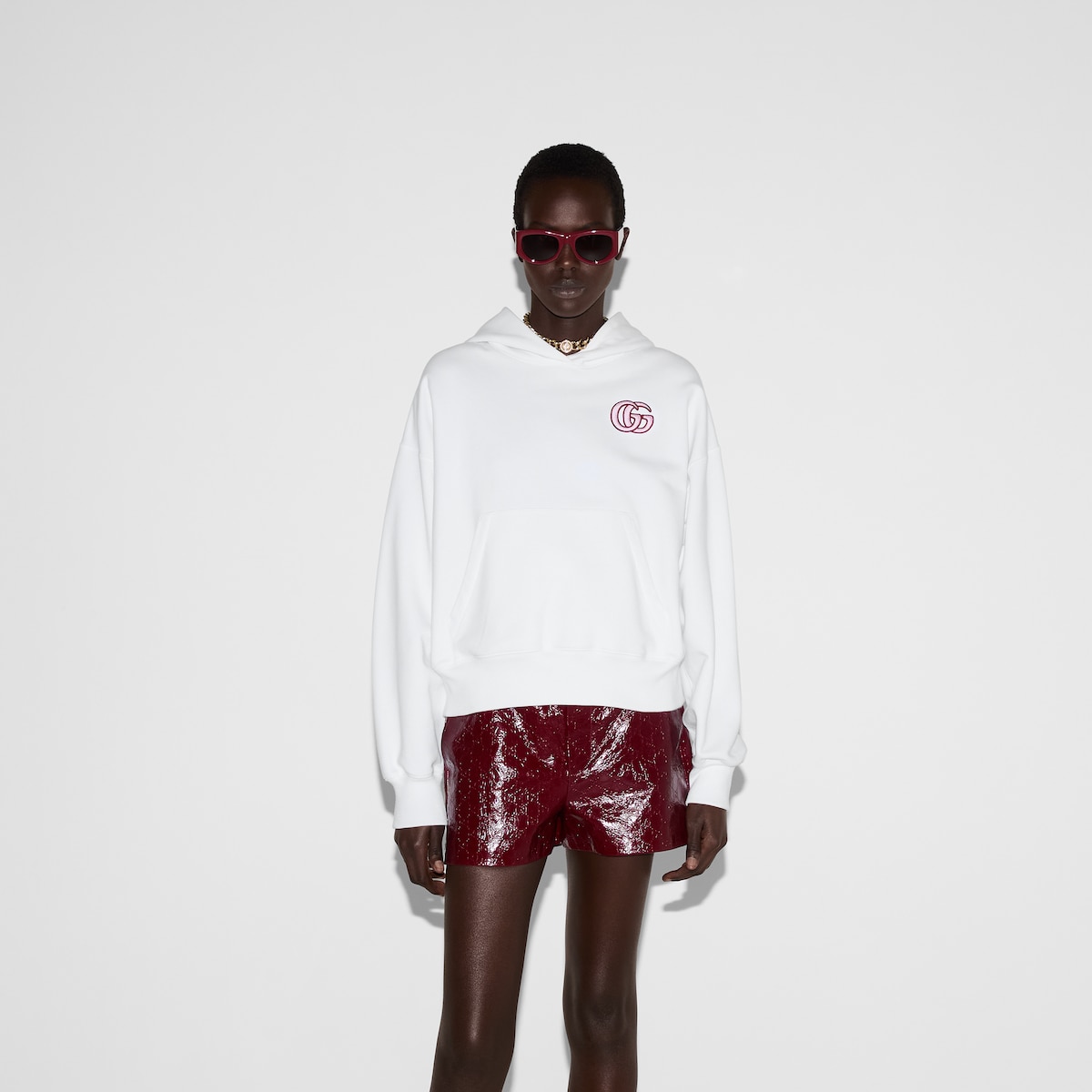 Embroidered cotton jersey hooded sweatshirt in white | GUCCI® US