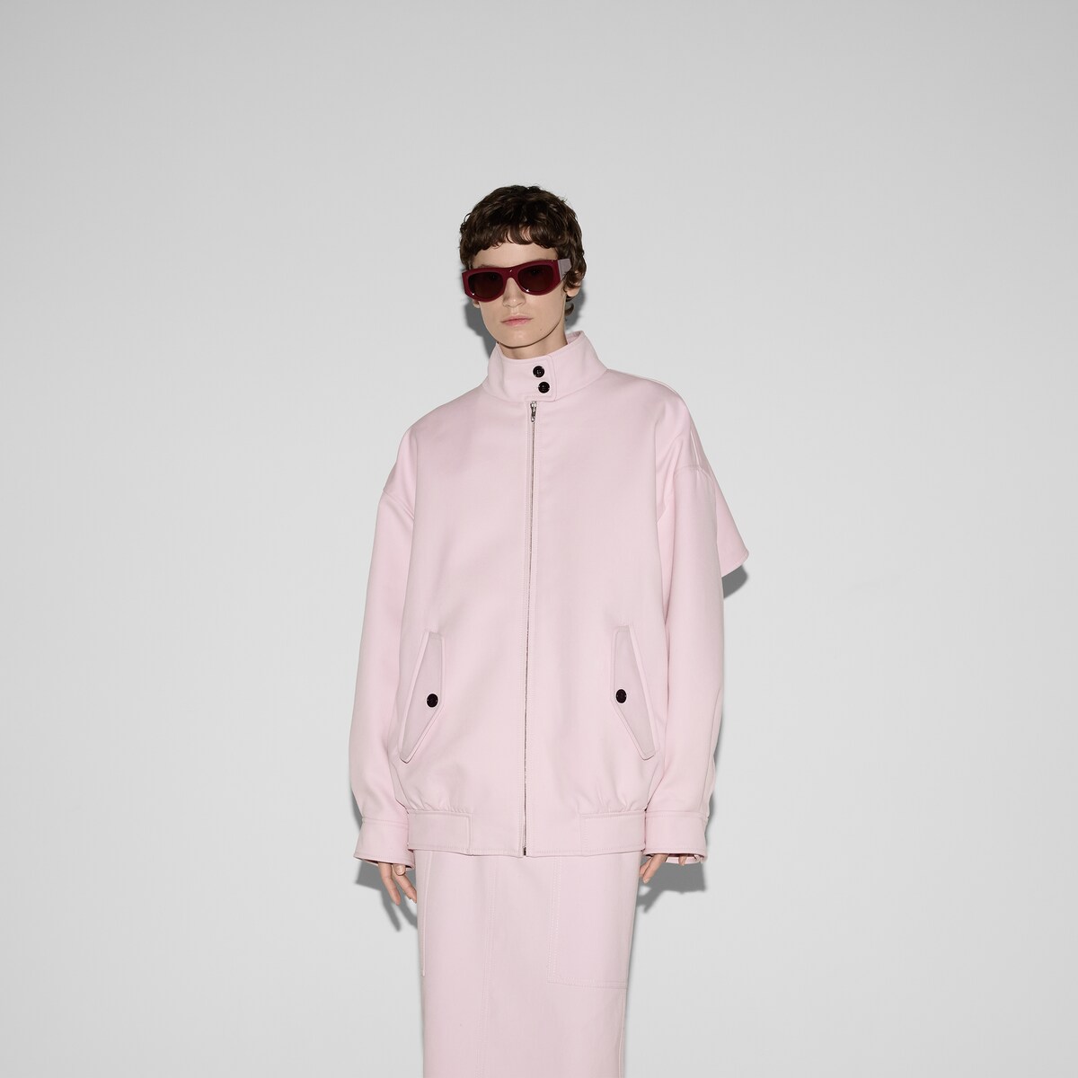 Cotton canvas delavé bomber jacket in light pink | GUCCI® US
