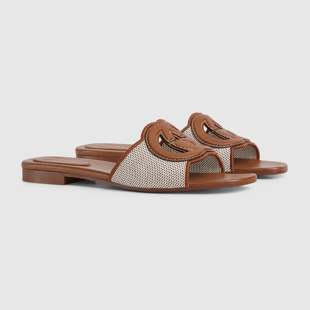 Women's slide sandal with Interlocking G in brown leather | GUCCI® AE