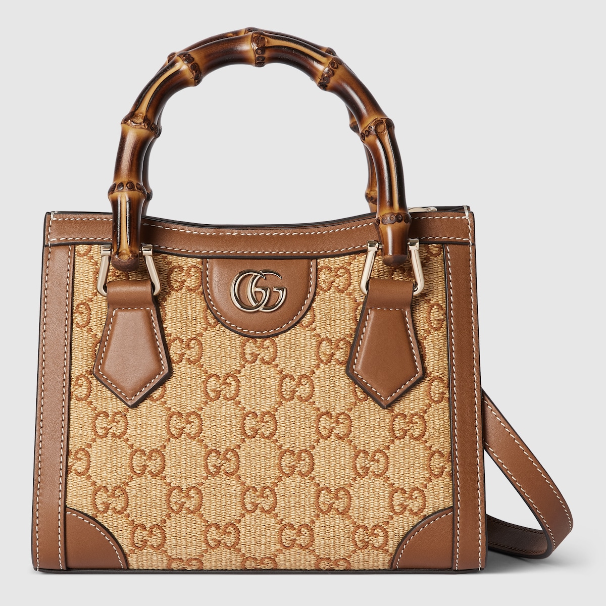 Gucci Diana small tote bag in brown raffia-effect fabric | GUCCI® US