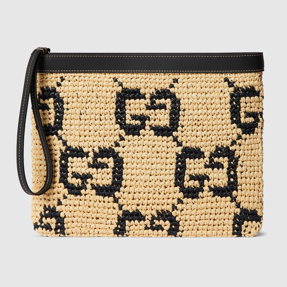 Woven pouch in natural and black fabric | GUCCI® UK