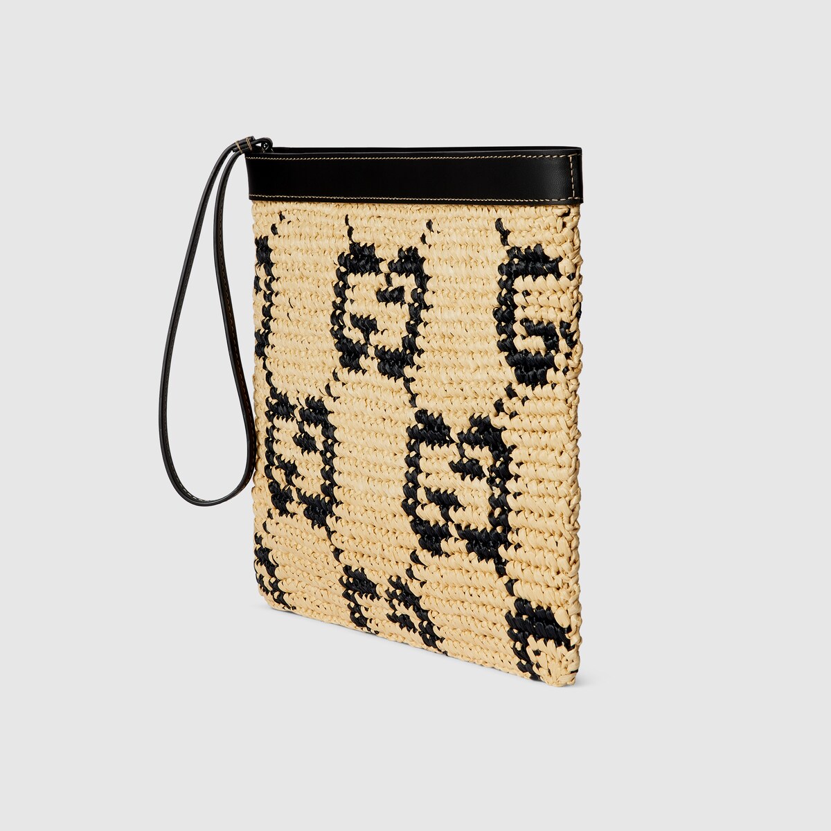 Woven pouch in natural and black fabric | GUCCI® UK
