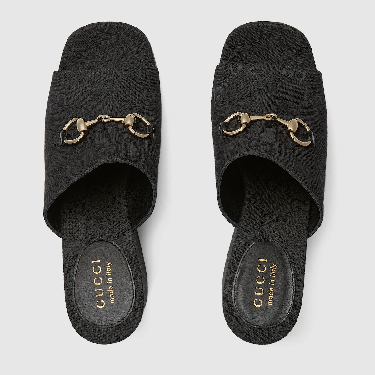 Sandalias con cuña Horsebit para mujer inlona GG negra | GUCCI® MX