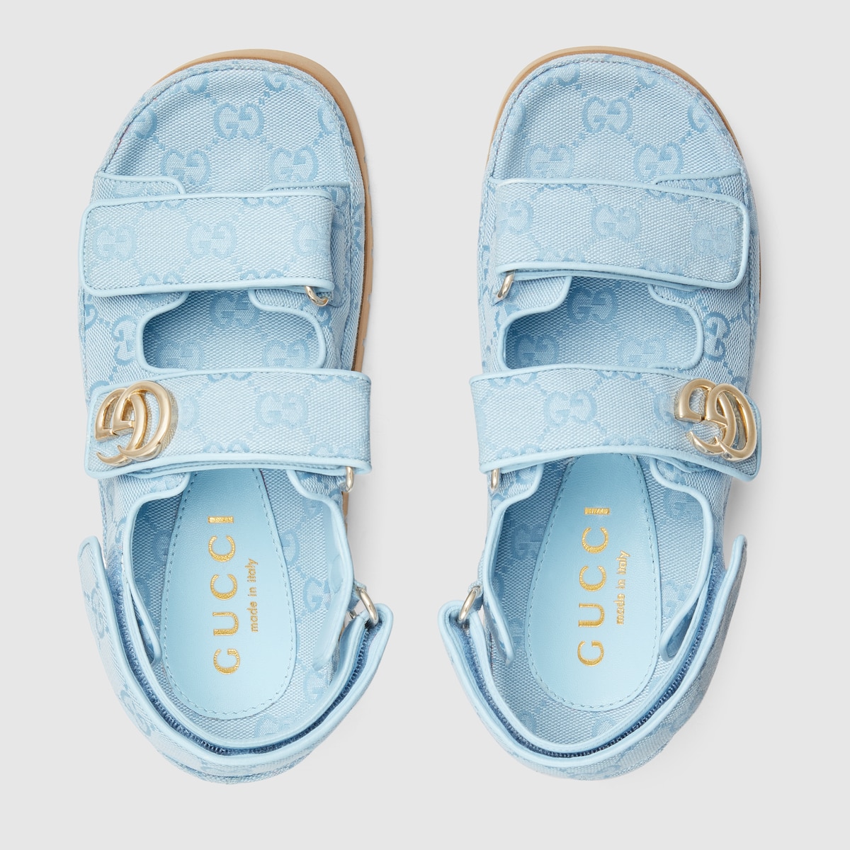 Sandales avec Double G pour femme en toile GG bleu clair | GUCCI® CA