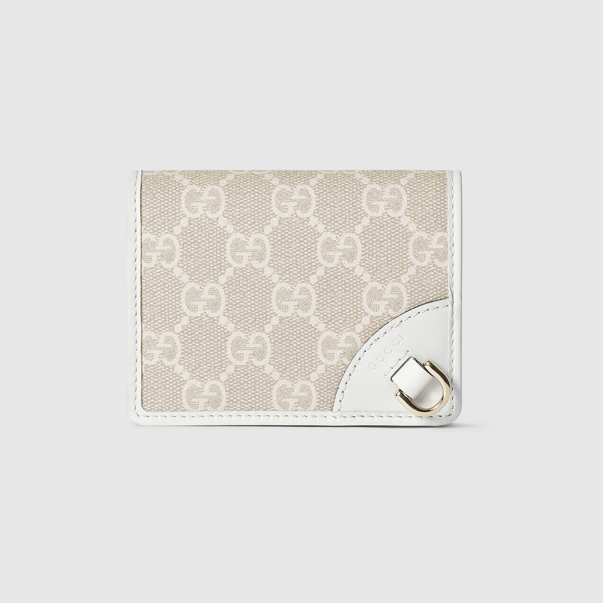 GG Emblem small wallet in beige and white fabric | GUCCI® US